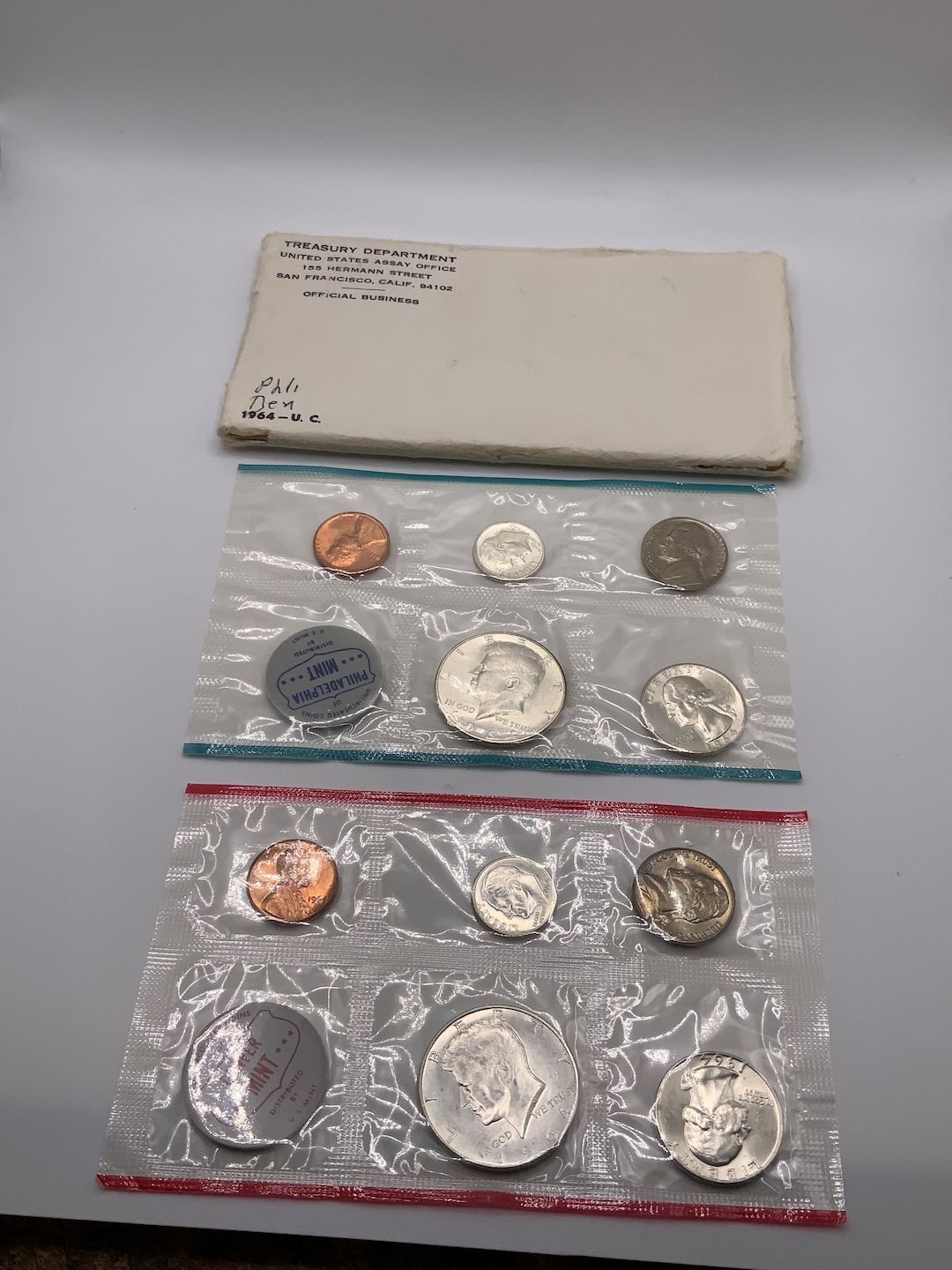 1964 US Mint Uncirculated Set 10 Coins P & D Mints 90% Silver Original ...