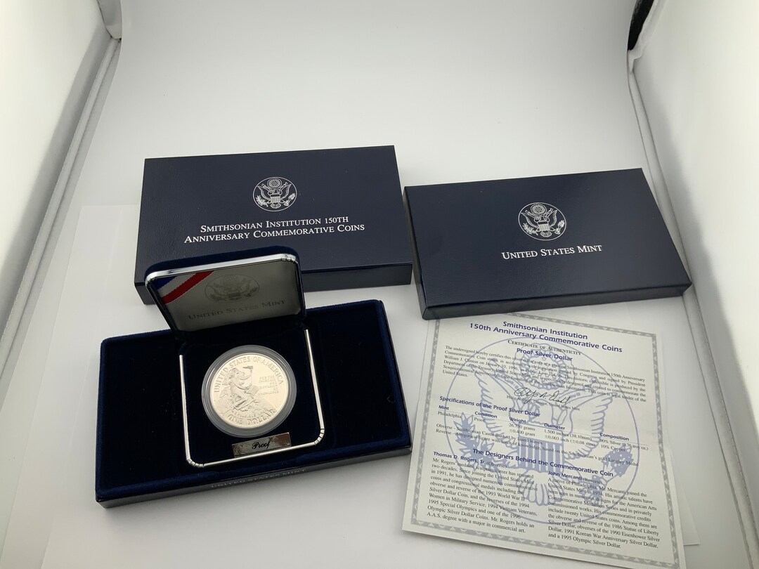 1996 Smithsonian Institution 150th Anniversary Silver Proof Dollar Coin ...