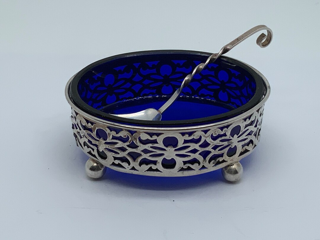 Antique Sterling Silver/cobalt Glass Salt Spoon and Salt Cellar/dish - Etsy