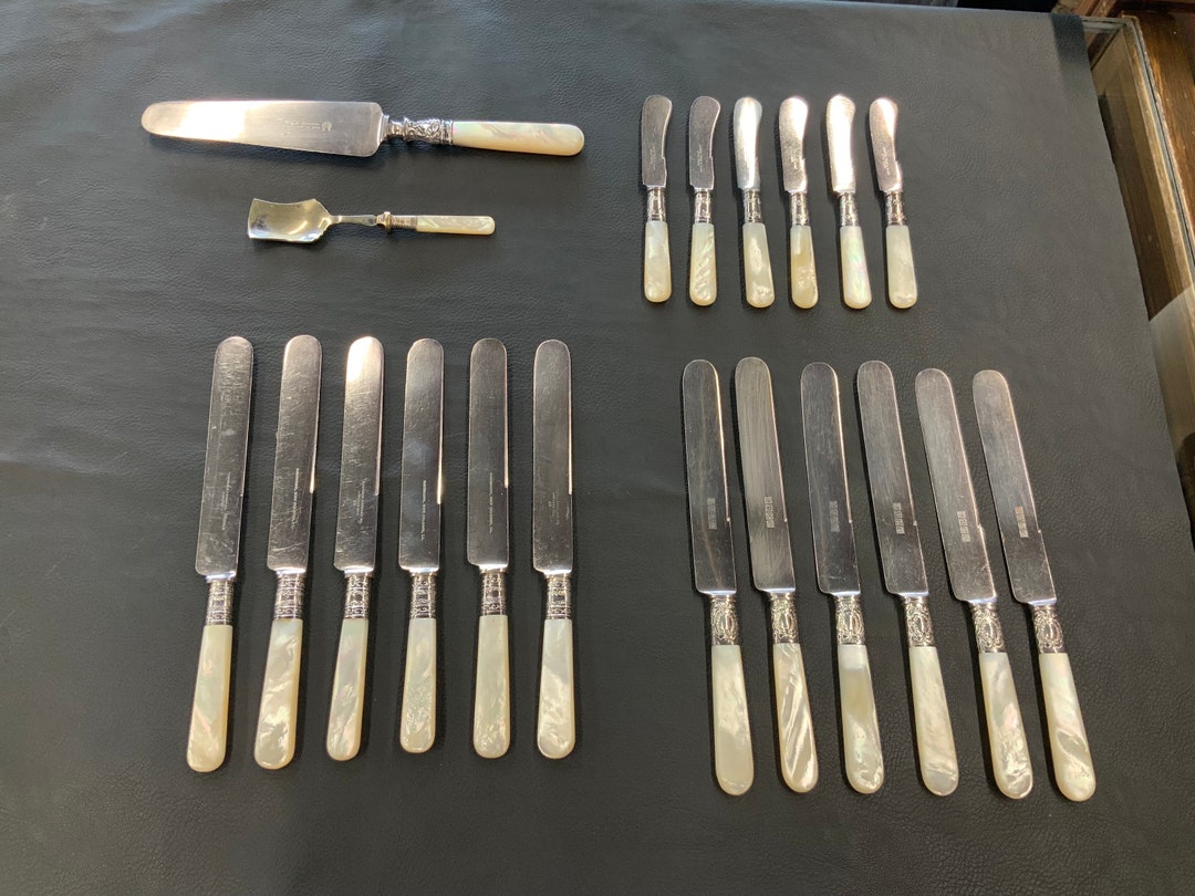 Vintage Pearl Handle Knife Set With Sterling Silver Accents in Very ...