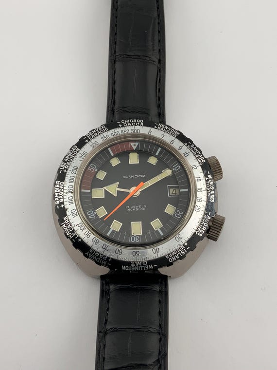 Vintage Sandoz World-time Men's watch with Multicolor… - Gem