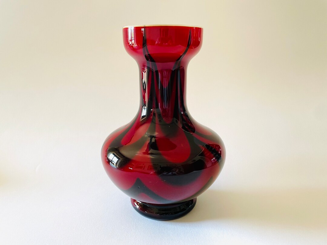 Carlo Moretti Red and Black Murano Glass Vase From the 70s Made in ...