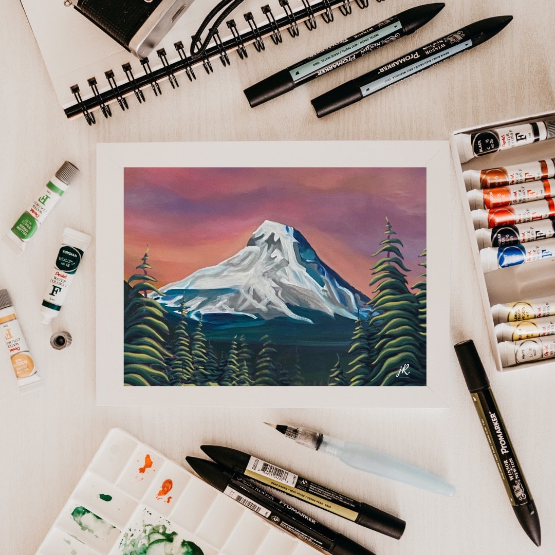 Mt. Hood Print, Hand-painted Mountain Landscape Art - Etsy