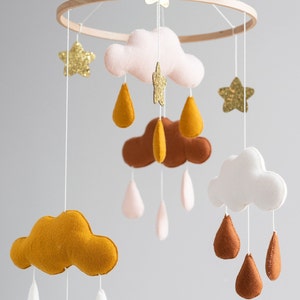 Clouds Mobile Nursery, Neutral Gender Nursery Mobile, Gold Baby Mobile ...