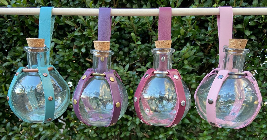 Leather and Glass Potion Bottle New Colors - Etsy