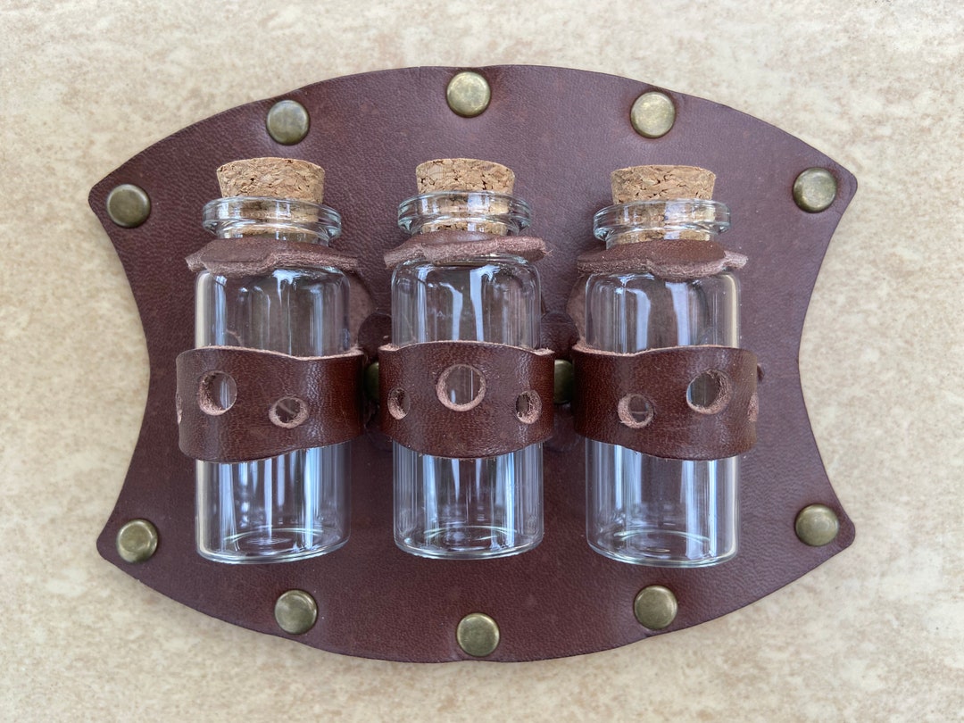 Alchemy Holder Brown Leather Brass Color Glass Vials for Belt - Etsy
