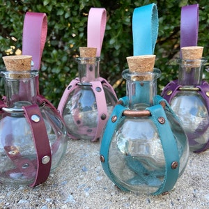 Leather and Glass Potion Bottle New Colors - Etsy