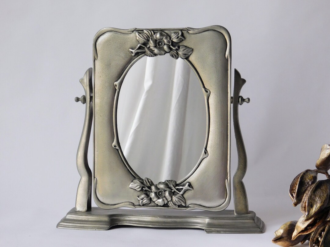 Vintage Pewter Mirror Dressing Table Stand. Old Portuguese Pewter ...