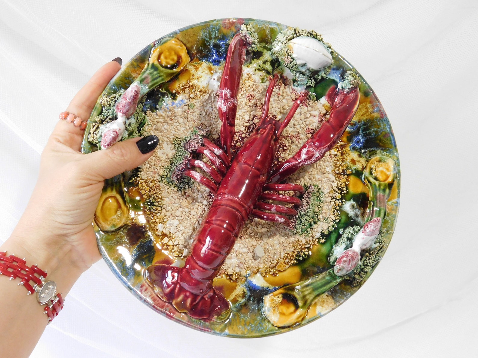 Vintage Antique Palissy Plate Handmade Faience Pottery Hand Painted ...