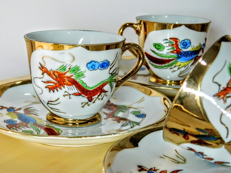 Vintage Japanese Coffee Set in Pattern Porcelain Dragon and Phoenix. at ...