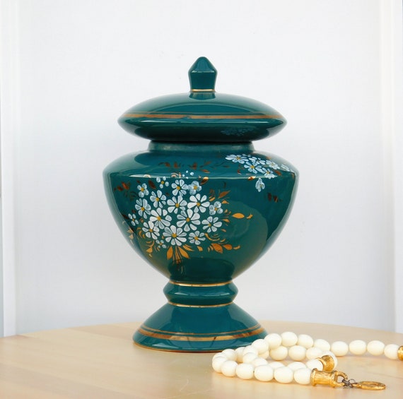 Gorgeous vintage green candy jar. Rare hand painted Portuguese | Etsy