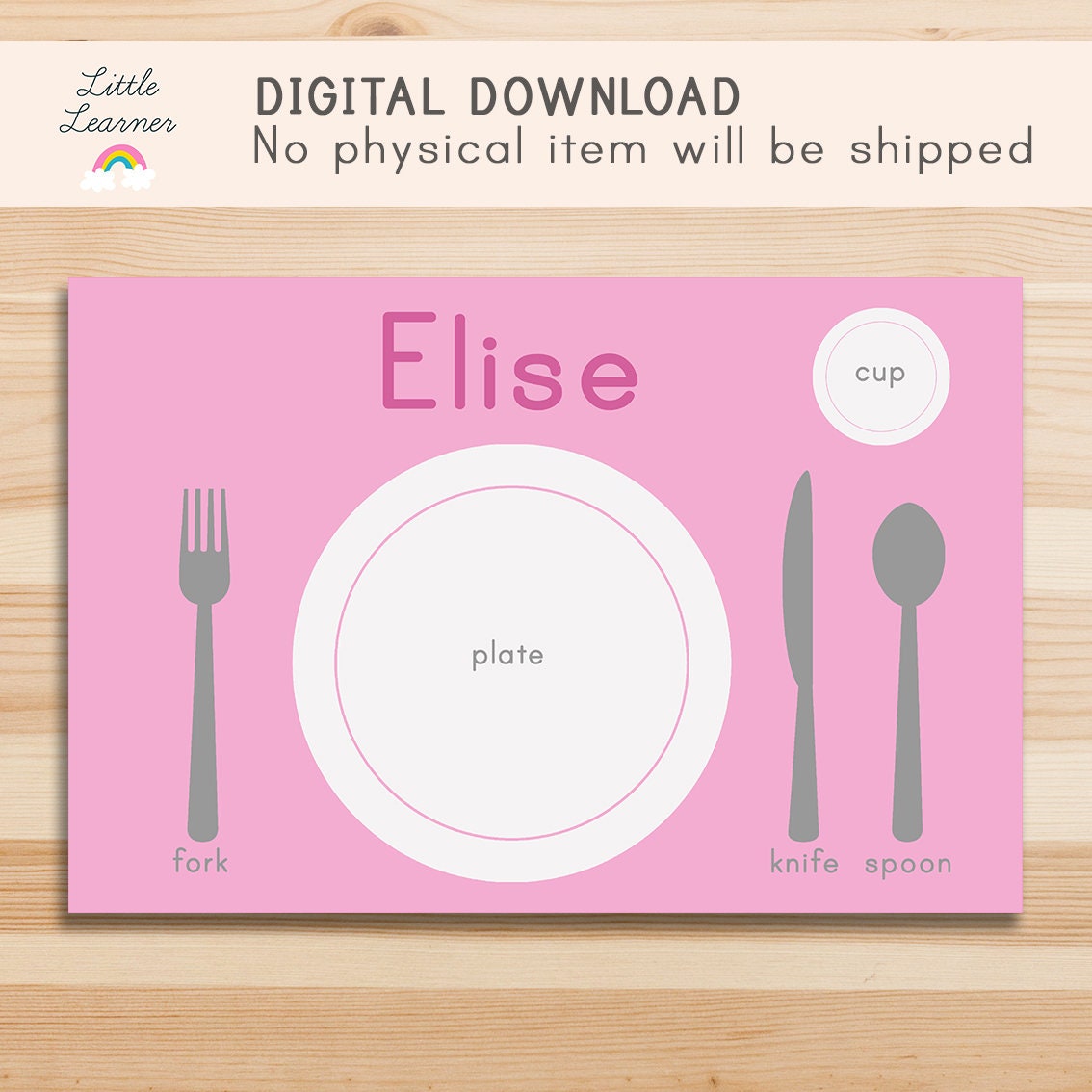 Personalized Name Kids Printable Placemat | 11 X 17 Montessori Placemat ...