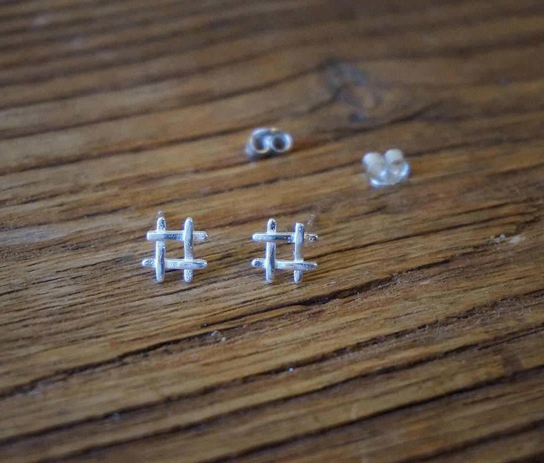 Sterling Silver Hashtag Stud Earrings/hashtag Earring/#sign Studs ...