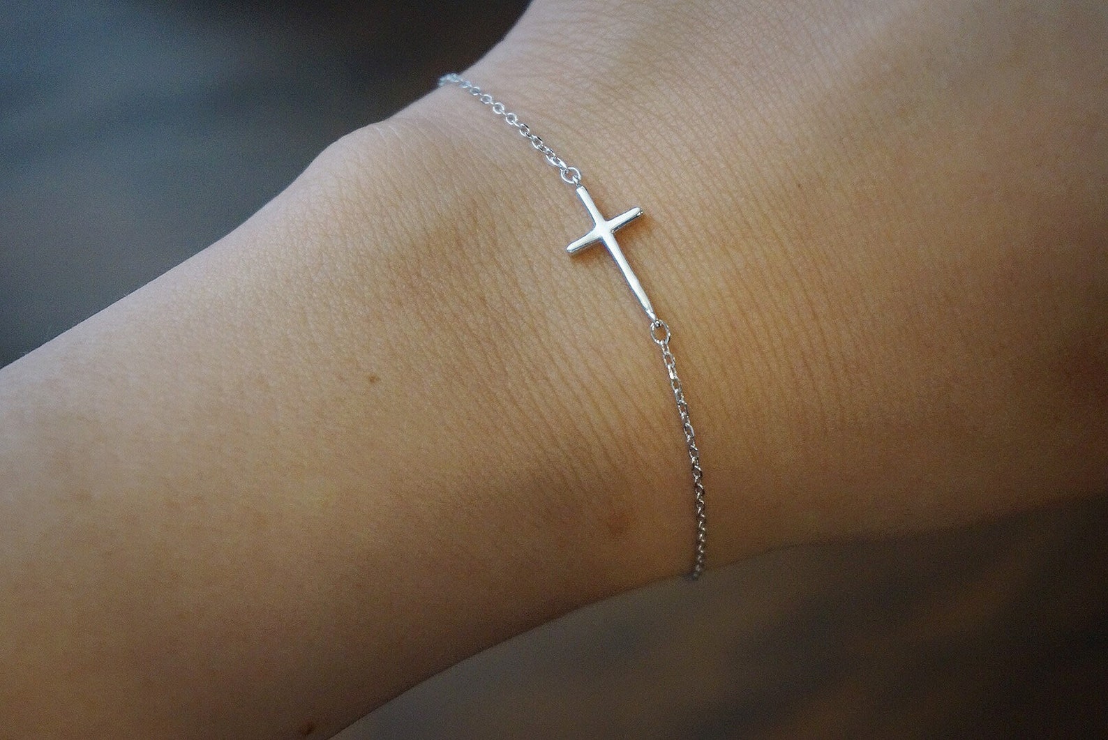 Sterling Silver Sideways Cross Bracelet/gold Cross Bracelet/dainty ...