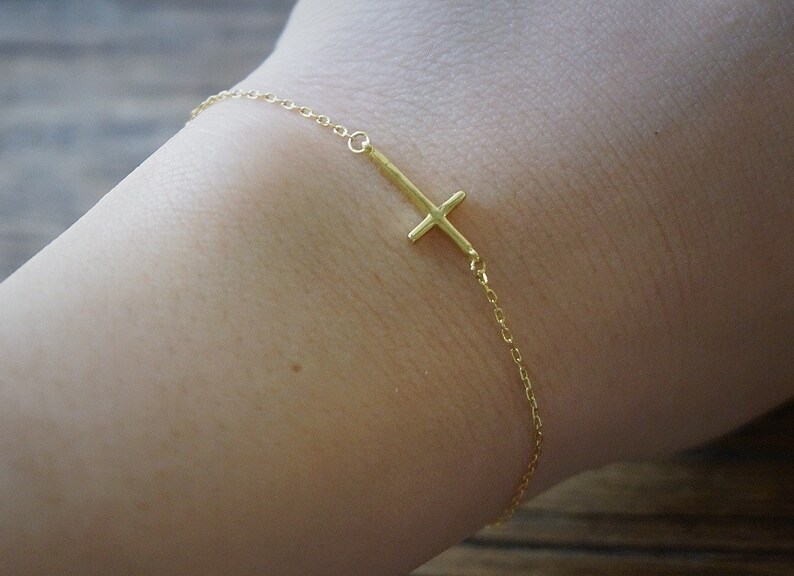Sterling Silver Sideways Cross Bracelet/gold Cross Bracelet/dainty ...