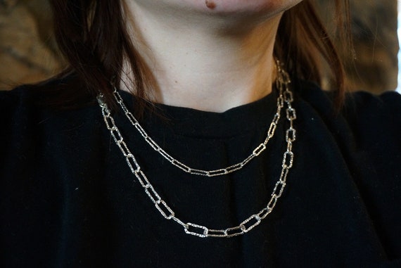 Sterling silver Link chains Necklace/Thick Chain/Rectangle | Etsy