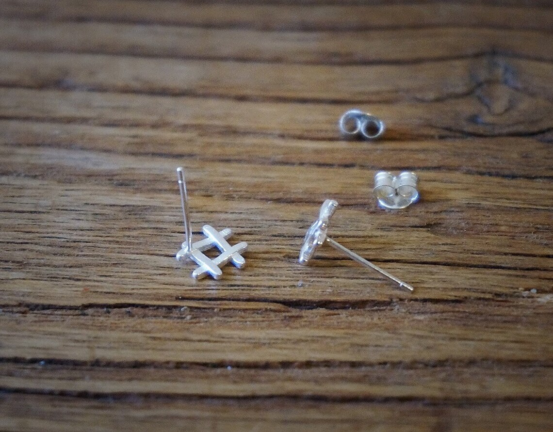 Sterling Silver Hashtag Stud Earrings/hashtag Earring/#sign Studs ...