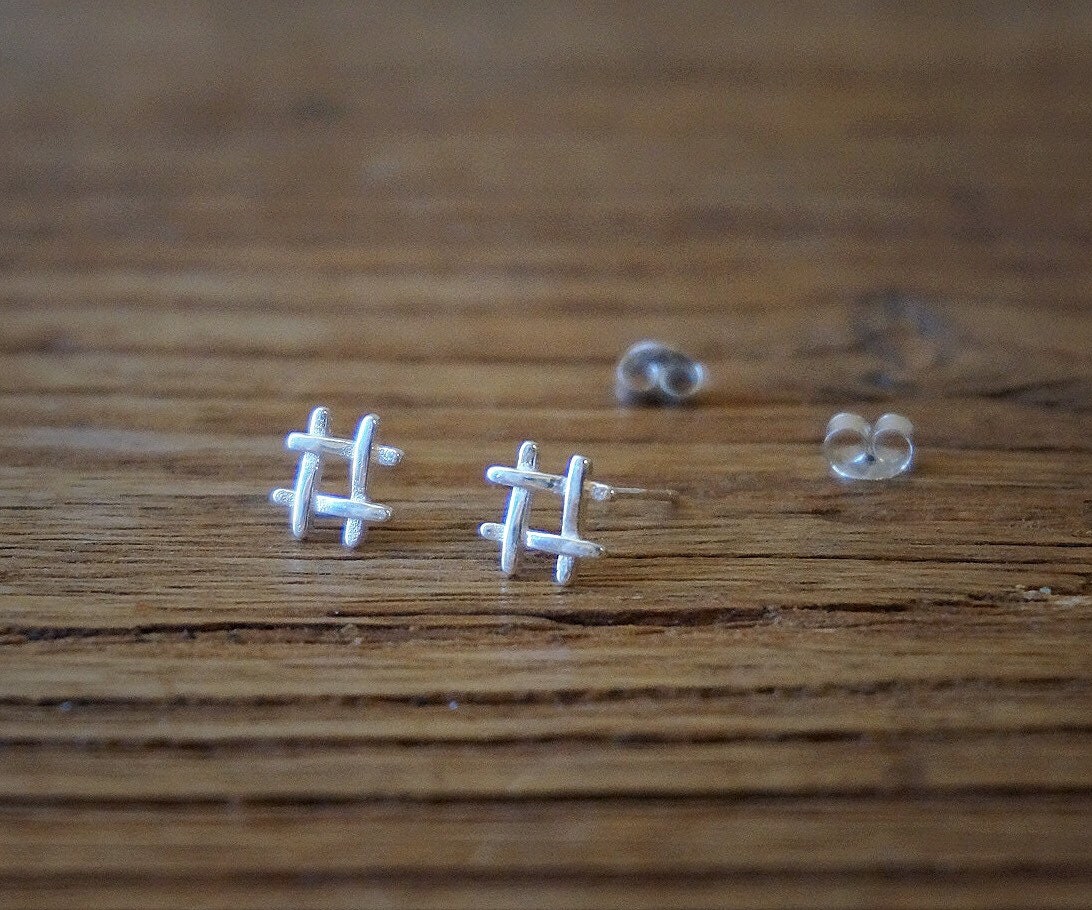 Sterling Silver Hashtag Stud Earrings/hashtag Earring/#sign Studs ...