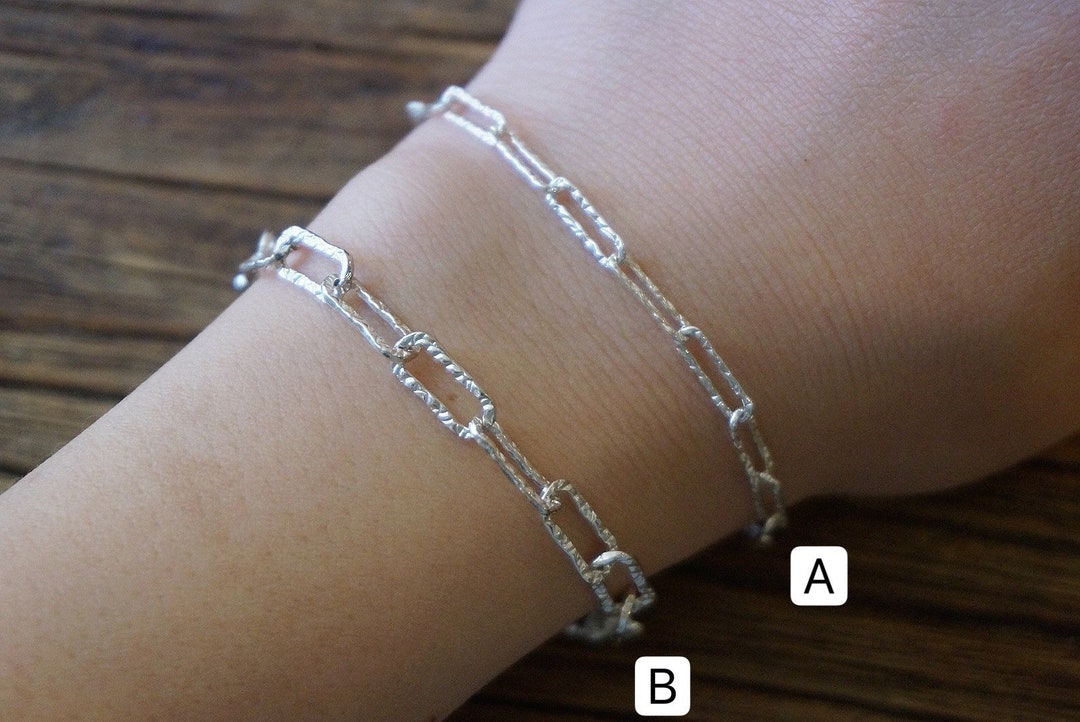 Sterling Silver Link Chains Bracelet/thick Chain/rectangle Link ...