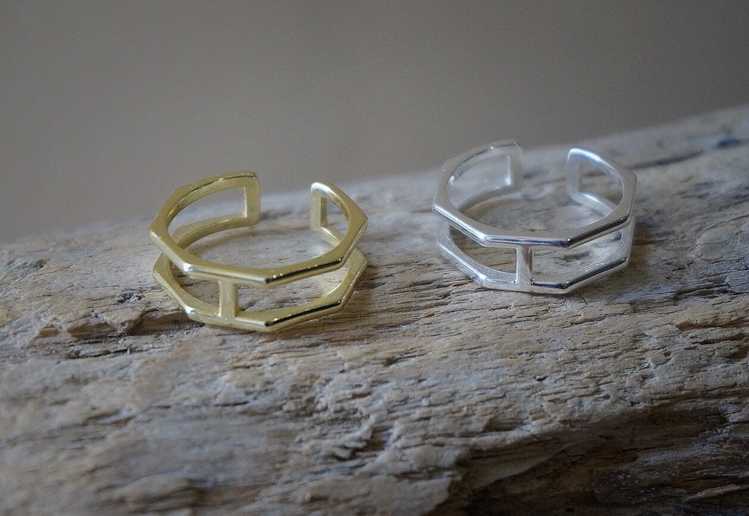 Sterling Silver Polygonal Rings/14k Gold Plated Polygonal Ring ...