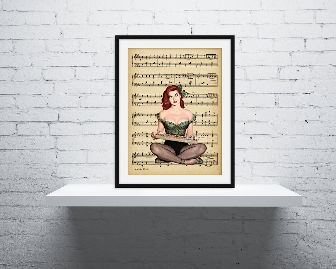 Vintage Pin up Girl Wall Art Print Upcycled Music Sheet A4 - Etsy