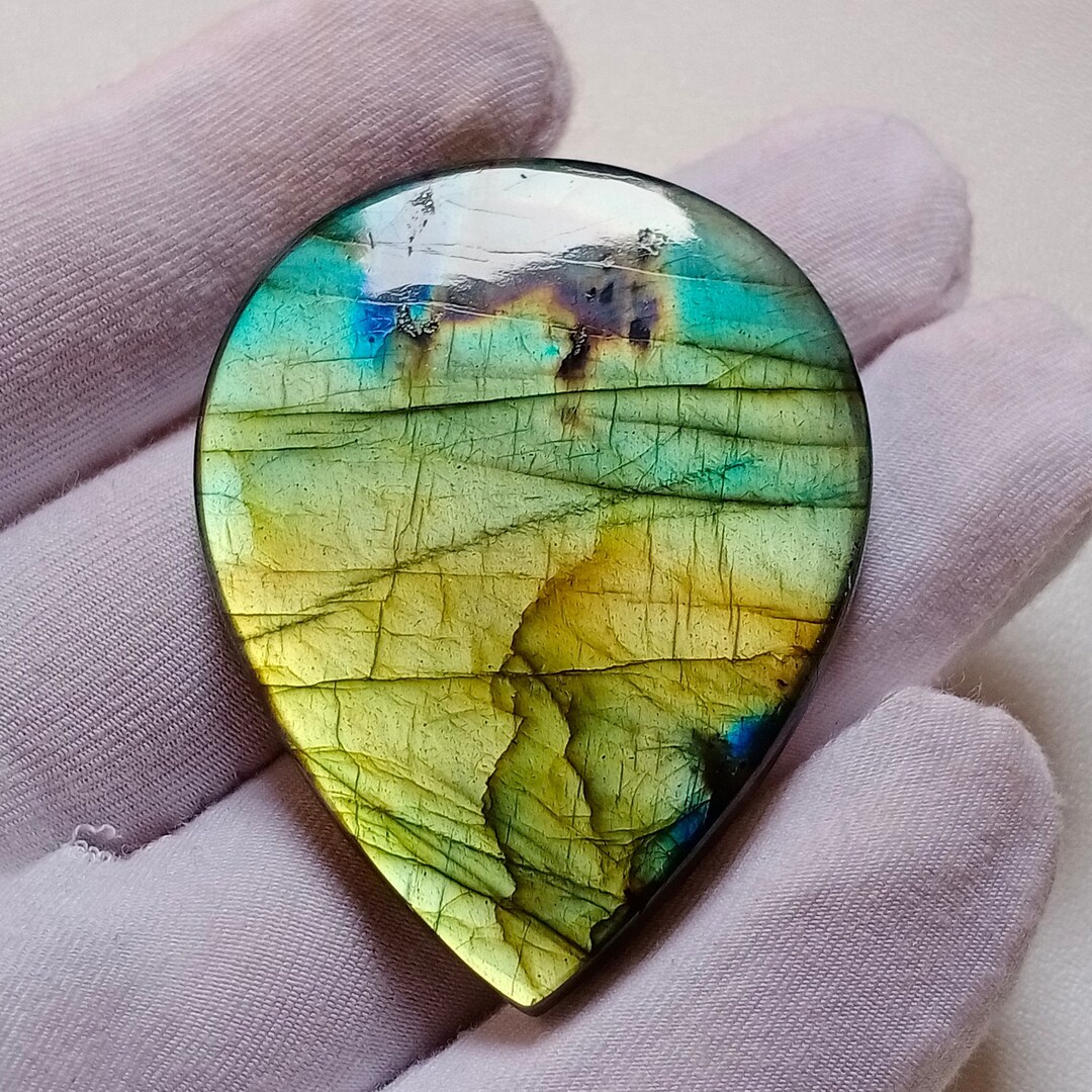 Amazing Multi Rare Yellow Flashy Labradorite Cabochon Stone Pear Shape ...