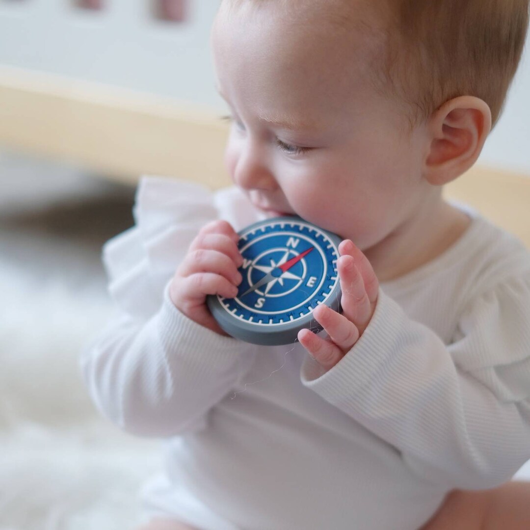 COMPASS Silicone Teether Gold, Black, Grey, Blue, for Baby, Chew Toy ...