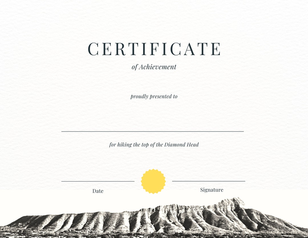 Diamond Head Certificate of Achievement - Etsy