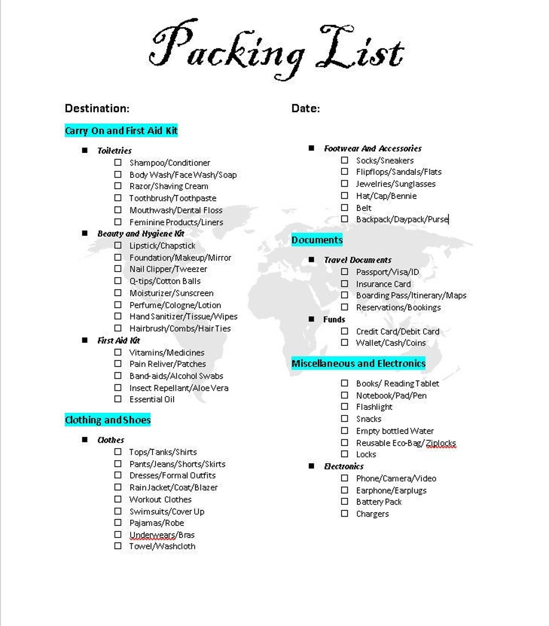 Packing List - Etsy