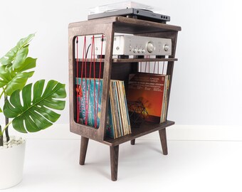 Mid Century Modern Record Player Table / Vinyl Records Storage Unit ...