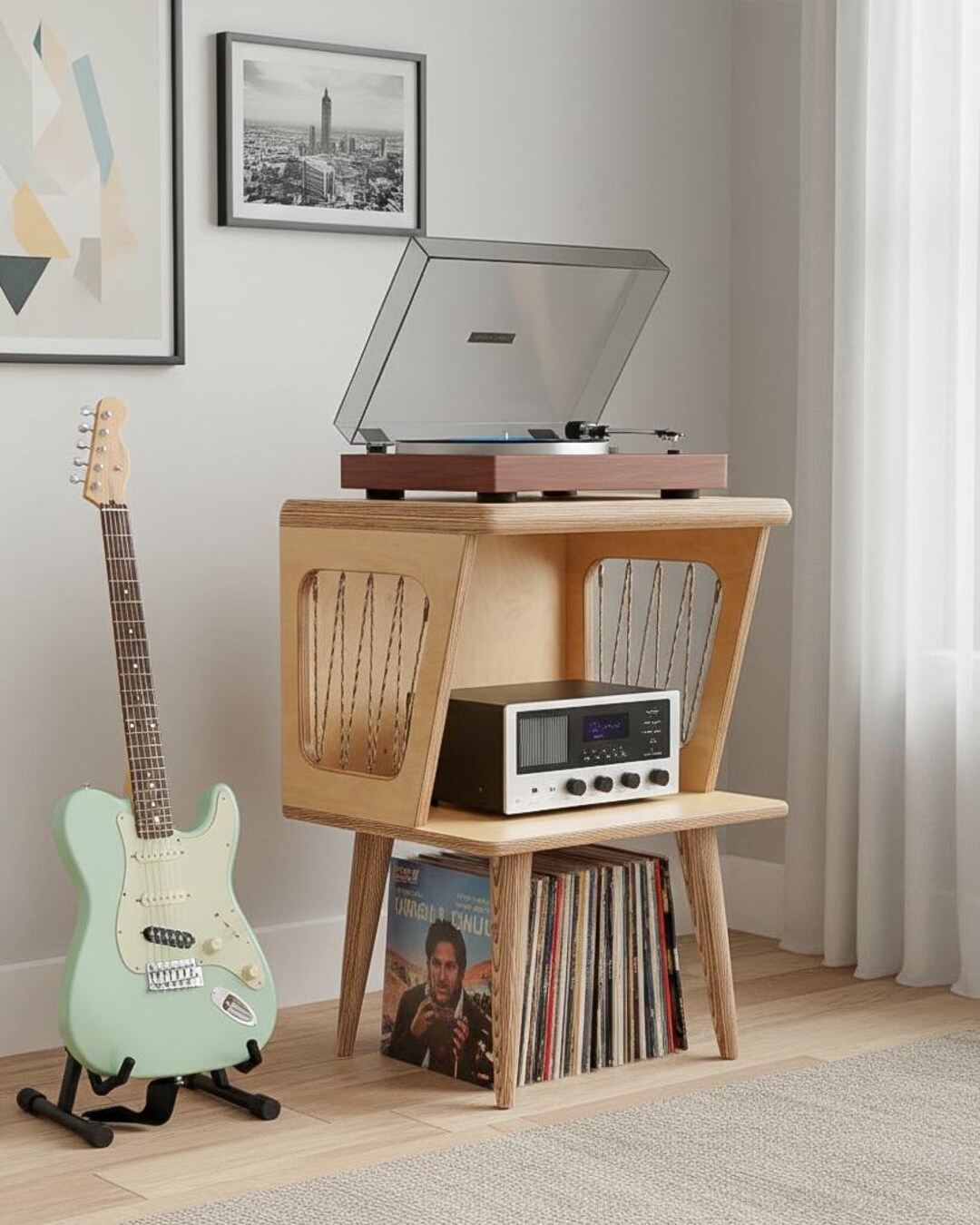 Plywood Turntable Stand, Mid Century Modern Record Player Table, Vinyl ...