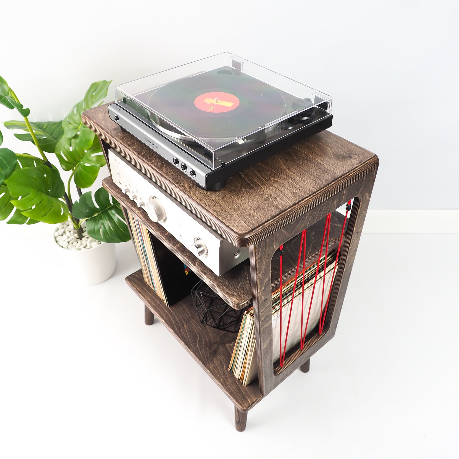 Mid Century Modern Turntable Stand, Wooden Record Player Table, Vinyl ...