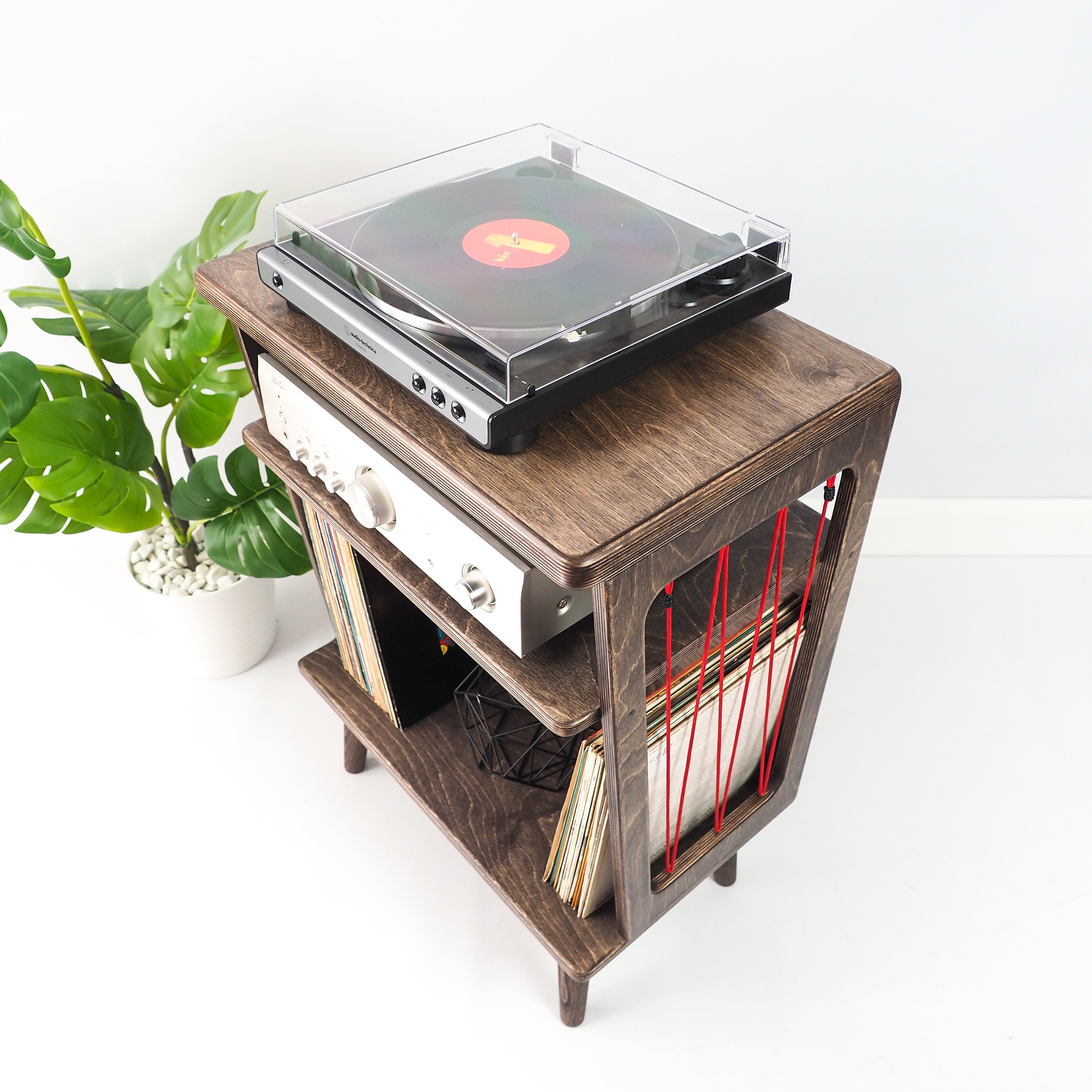 Mid Century Modern Turntable Stand, Wooden Record Player Table, Vinyl ...