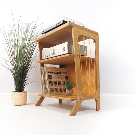 Retro Turntable Stand With Shelf for an Amplifier Record Player Stand Mid Century Plywood furniture Vinyl Storage Unit Etsy