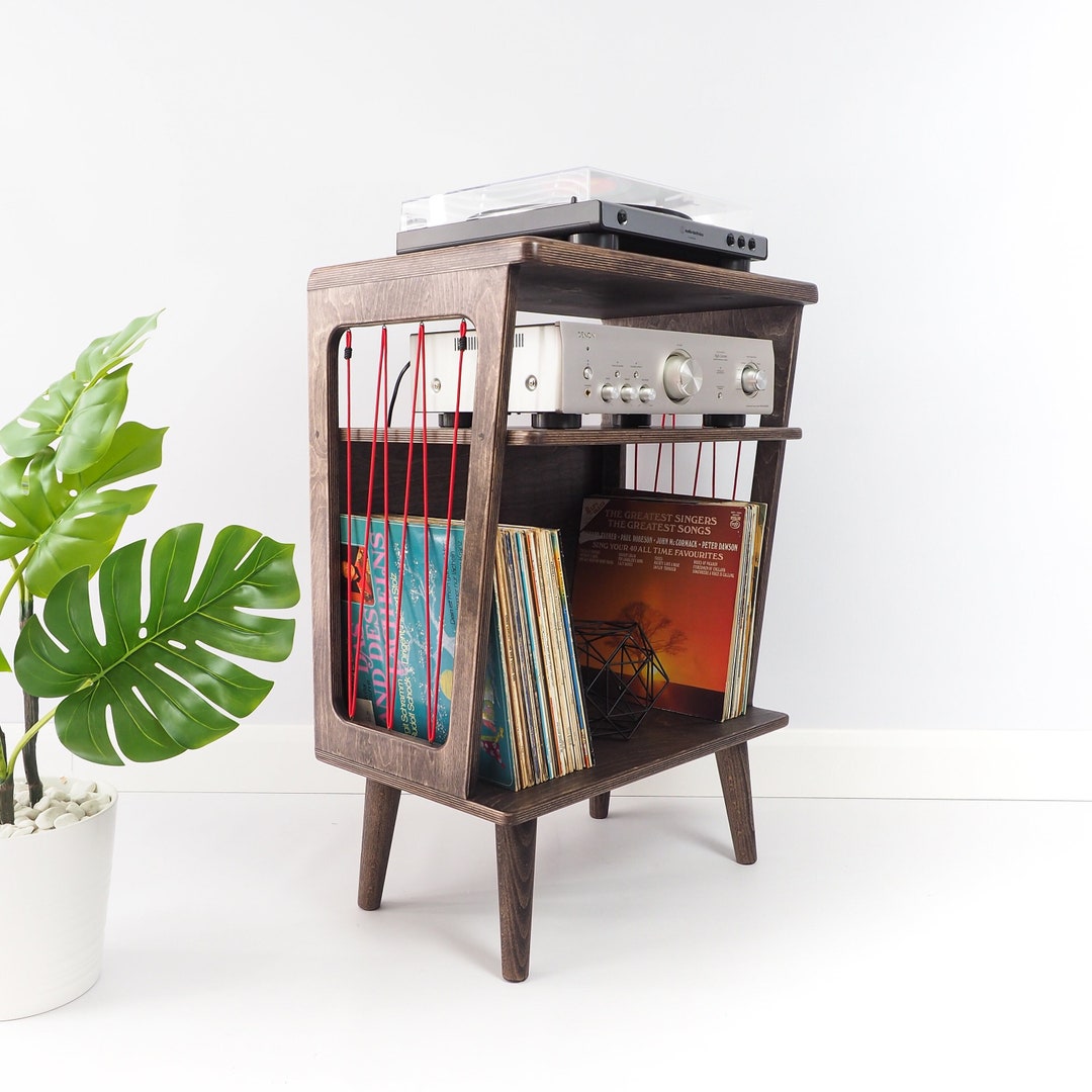 Mid Century Modern Turntable Stand, Wooden Record Player Table, Vinyl ...