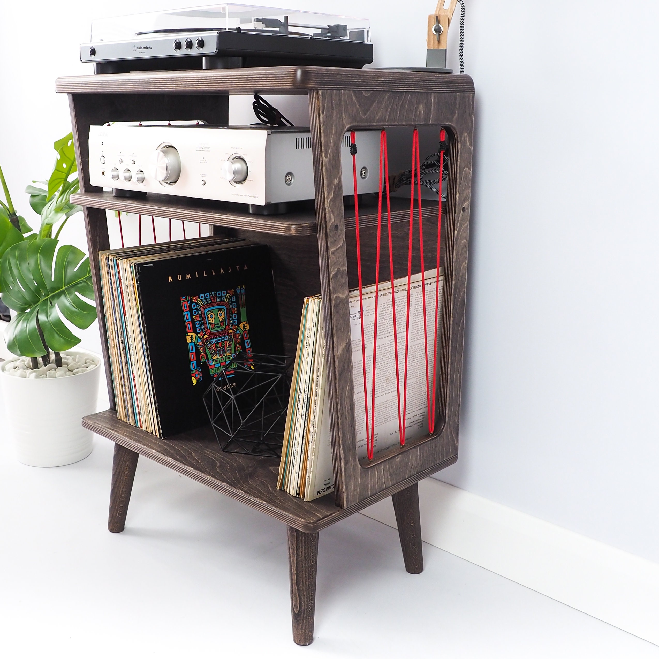 Mid Century Modern Turntable Stand, Wooden Record Player Table, Vinyl ...