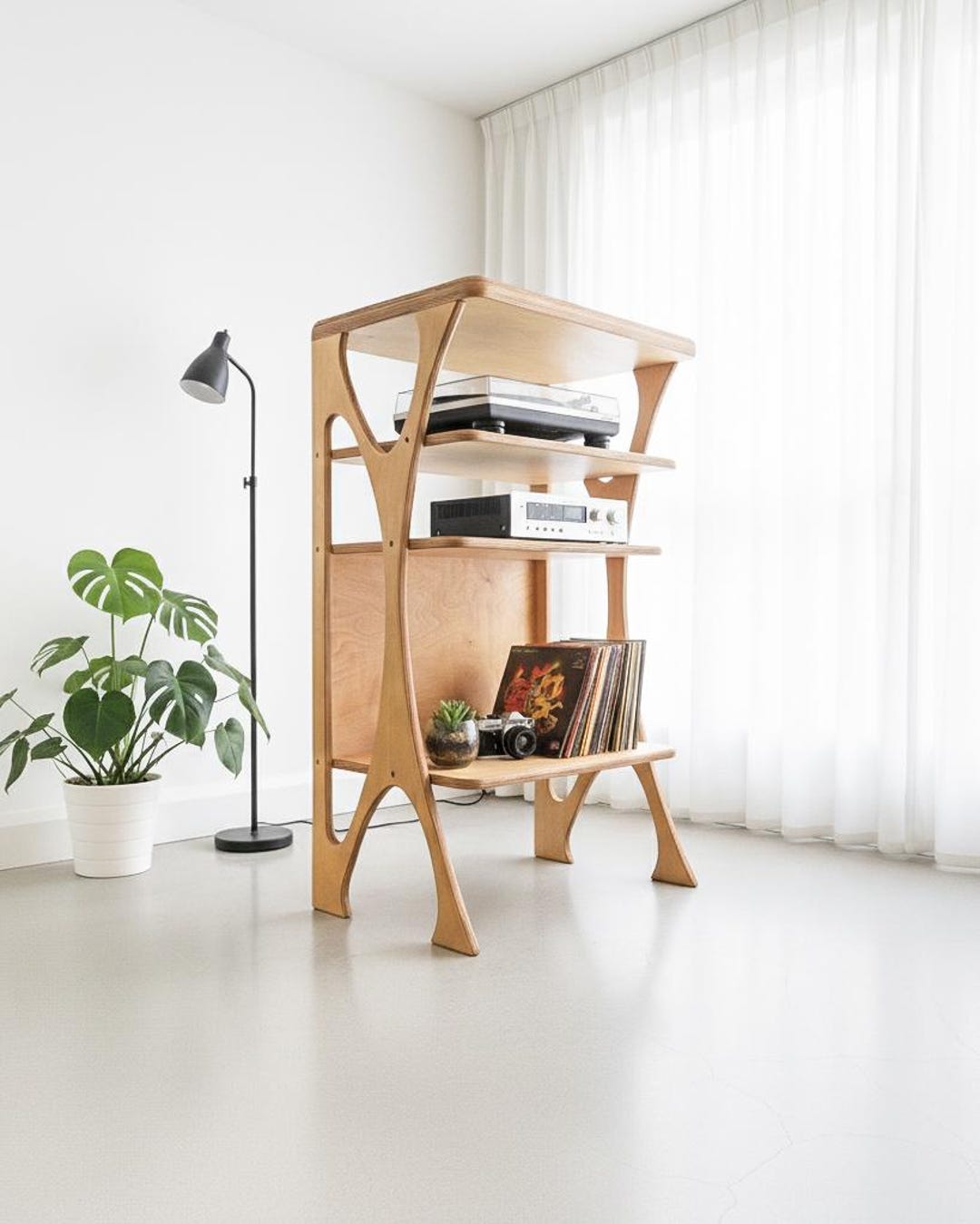 Mid Century Modern Turntable Stand, Wooden Record Player Table, Vinyl ...