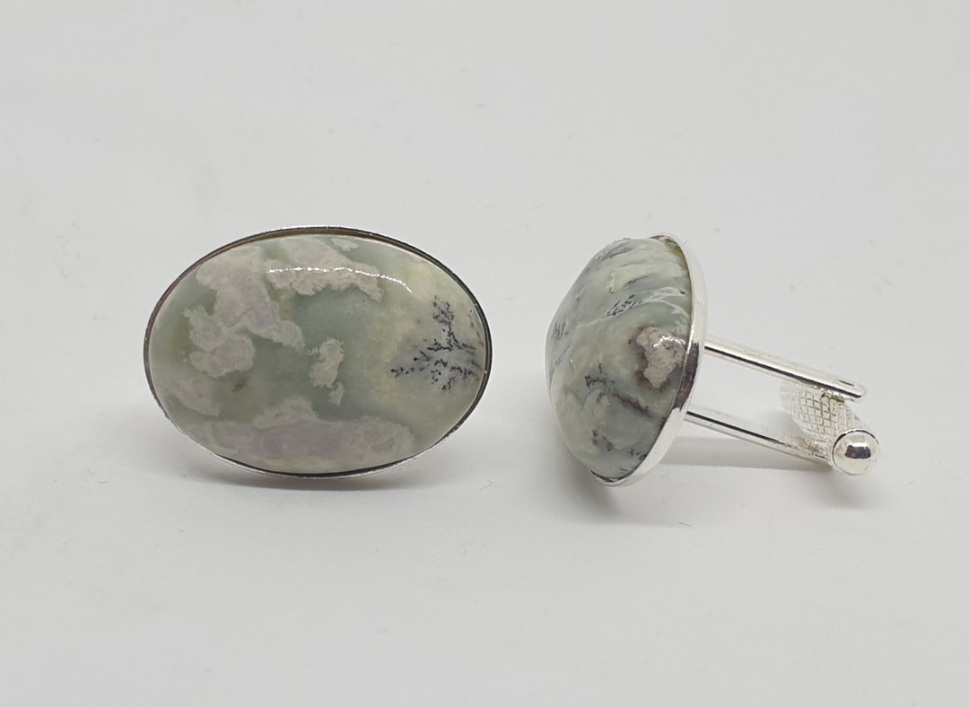 Luxury Large Oval Chinese Qinghai Jade Cufflinks, Semi-precious ...