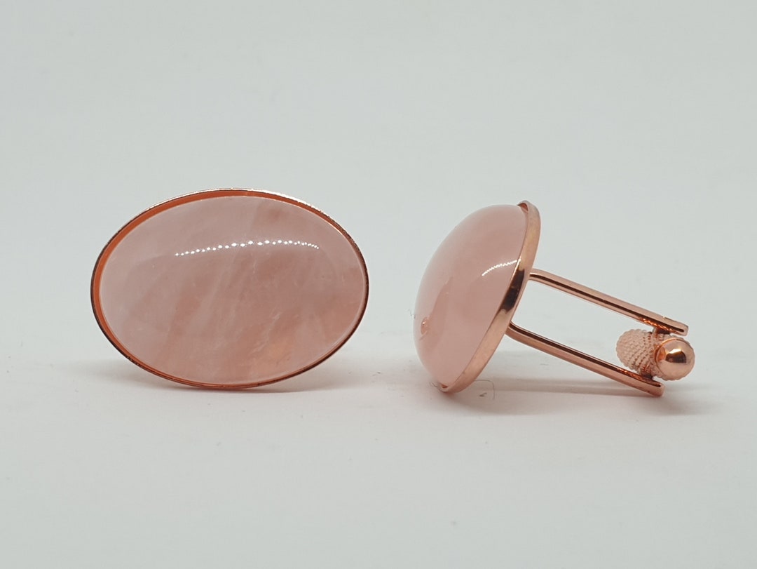 Luxury Large Oval Namibian Rose Quartz Cufflinks, Semi-precious ...