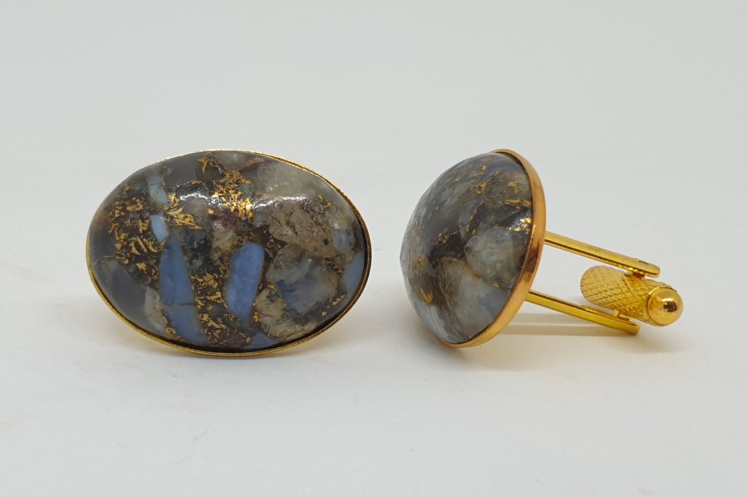 Historical Cufflinks, Luxury Large Oval Australian Quartz and Pyrites ...