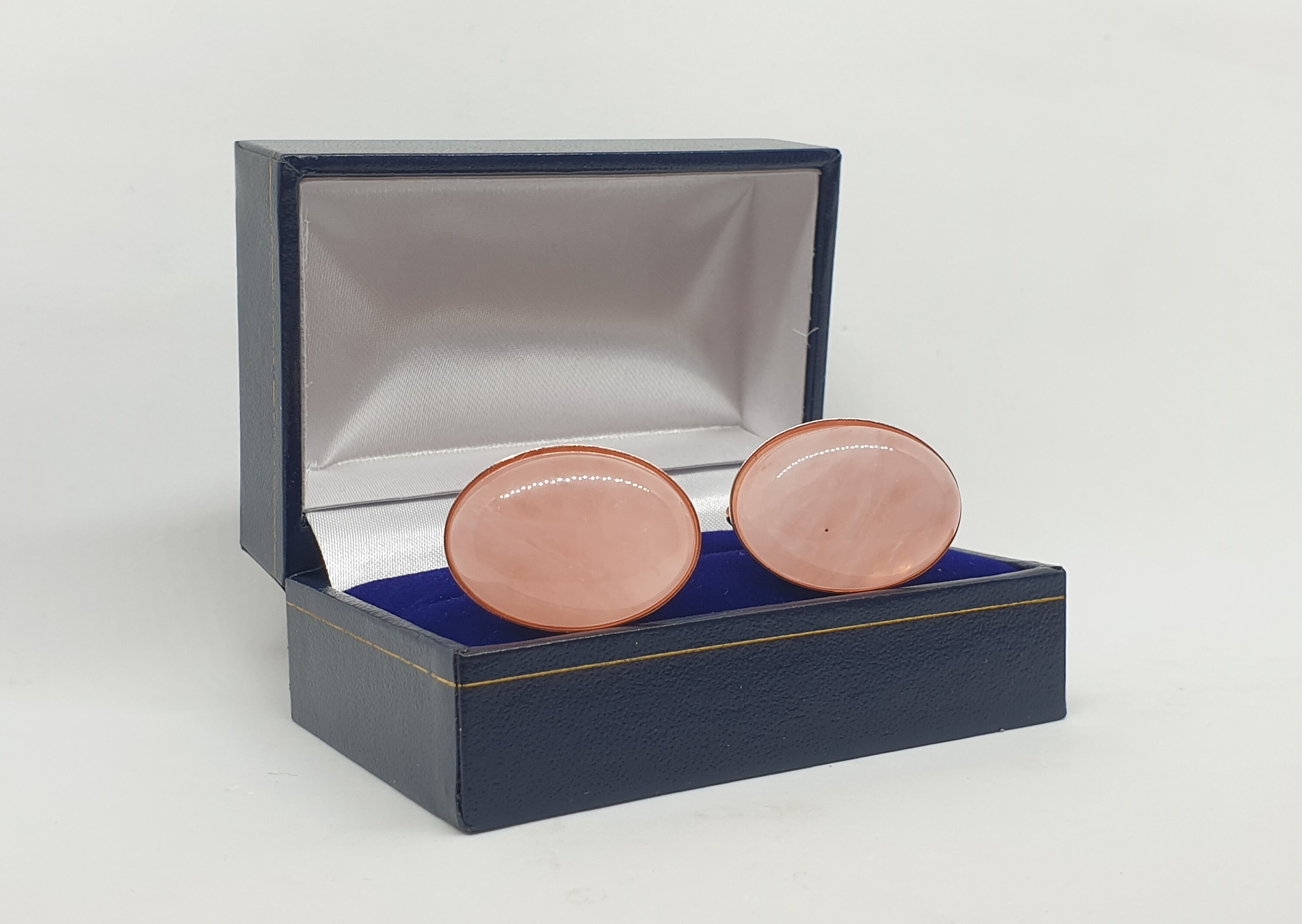 Luxury Large Oval Namibian Rose Quartz Cufflinks, Semi-precious ...