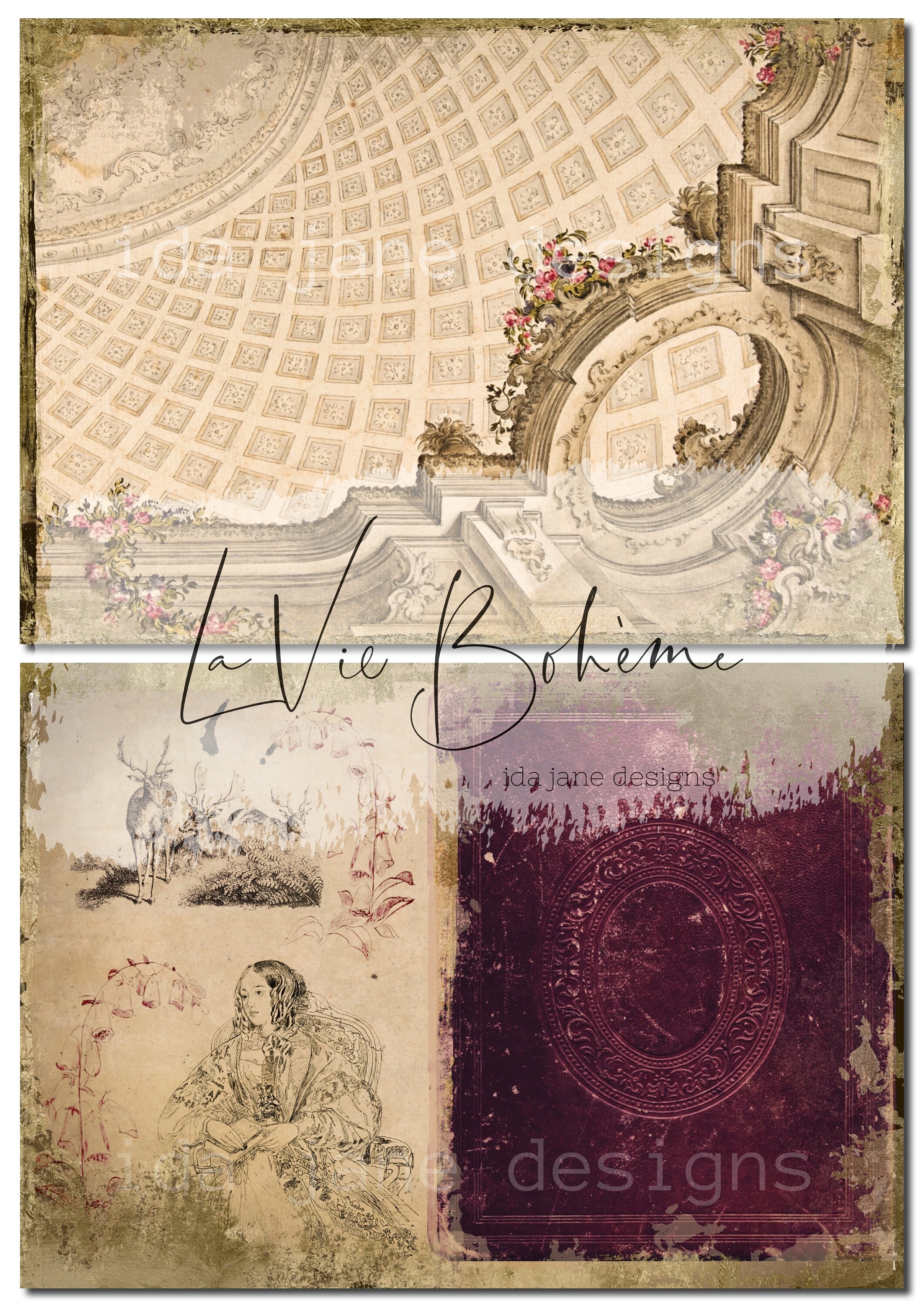 La Vie Boheme Antique French Themed, Fresco, Shabby Printable Papers ...