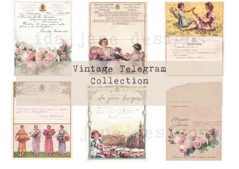 Vintage Telegrams Collection - for Journal Pages, Ephemera and Arts and ...