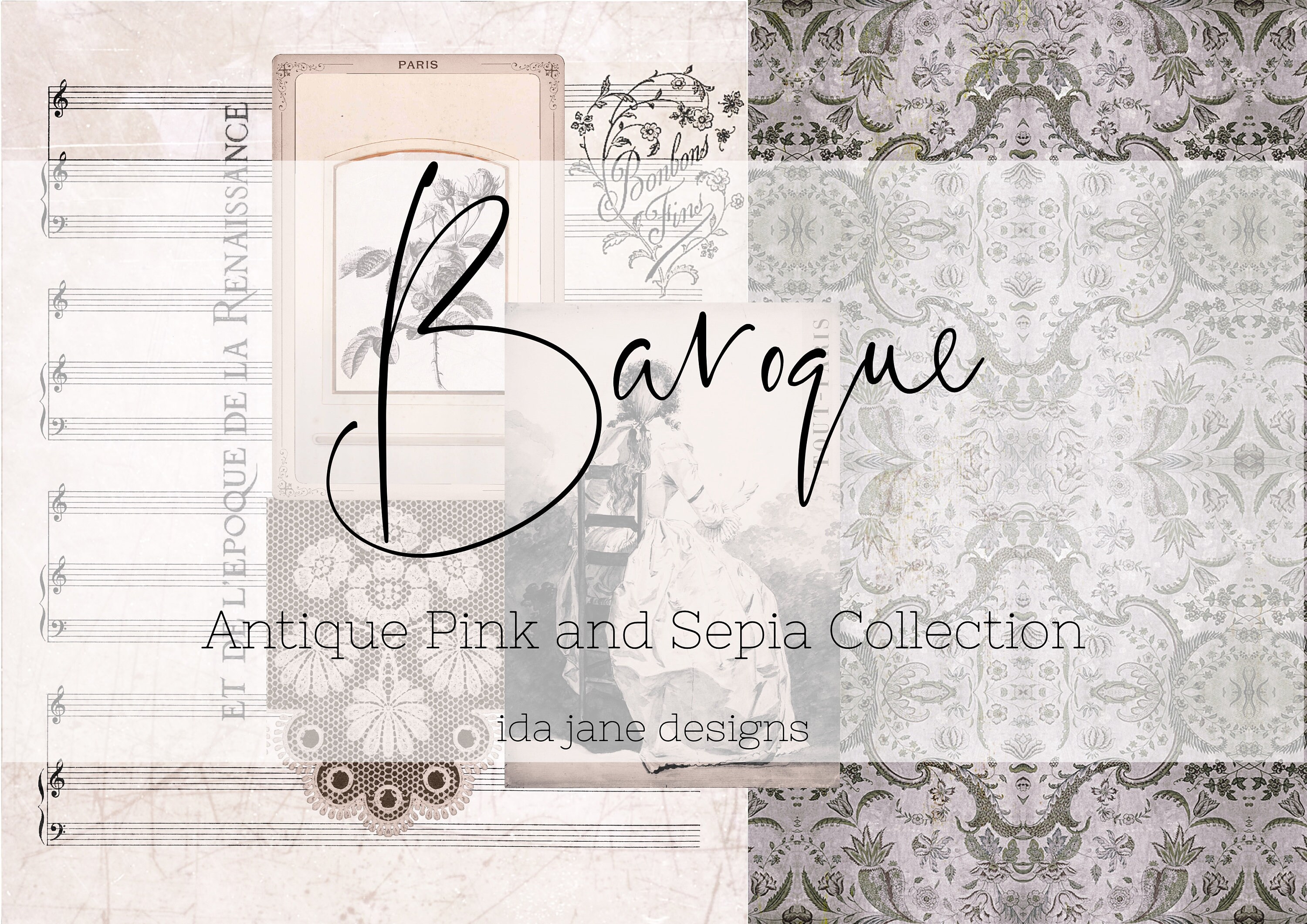 Baroque Antique Pink and Sepia Journal Pages - Etsy