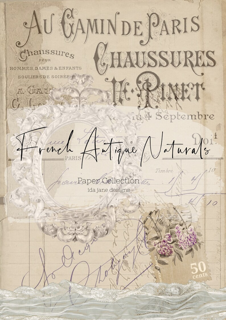 French Antique Natural Paper Collection for Journal Pages / Collage ...
