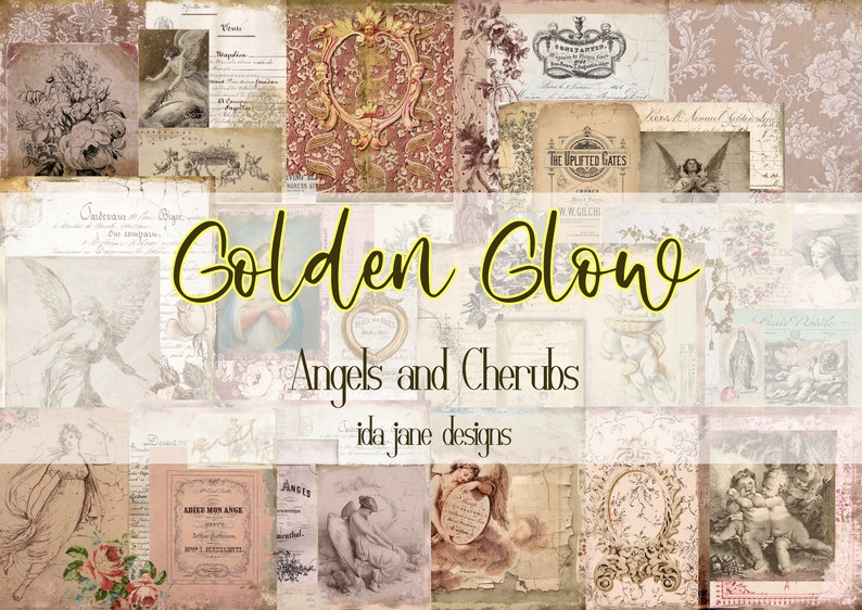 GOLDEN GLOW - Antique Angel and Cherub Ephemera, Collaged, Antique ...