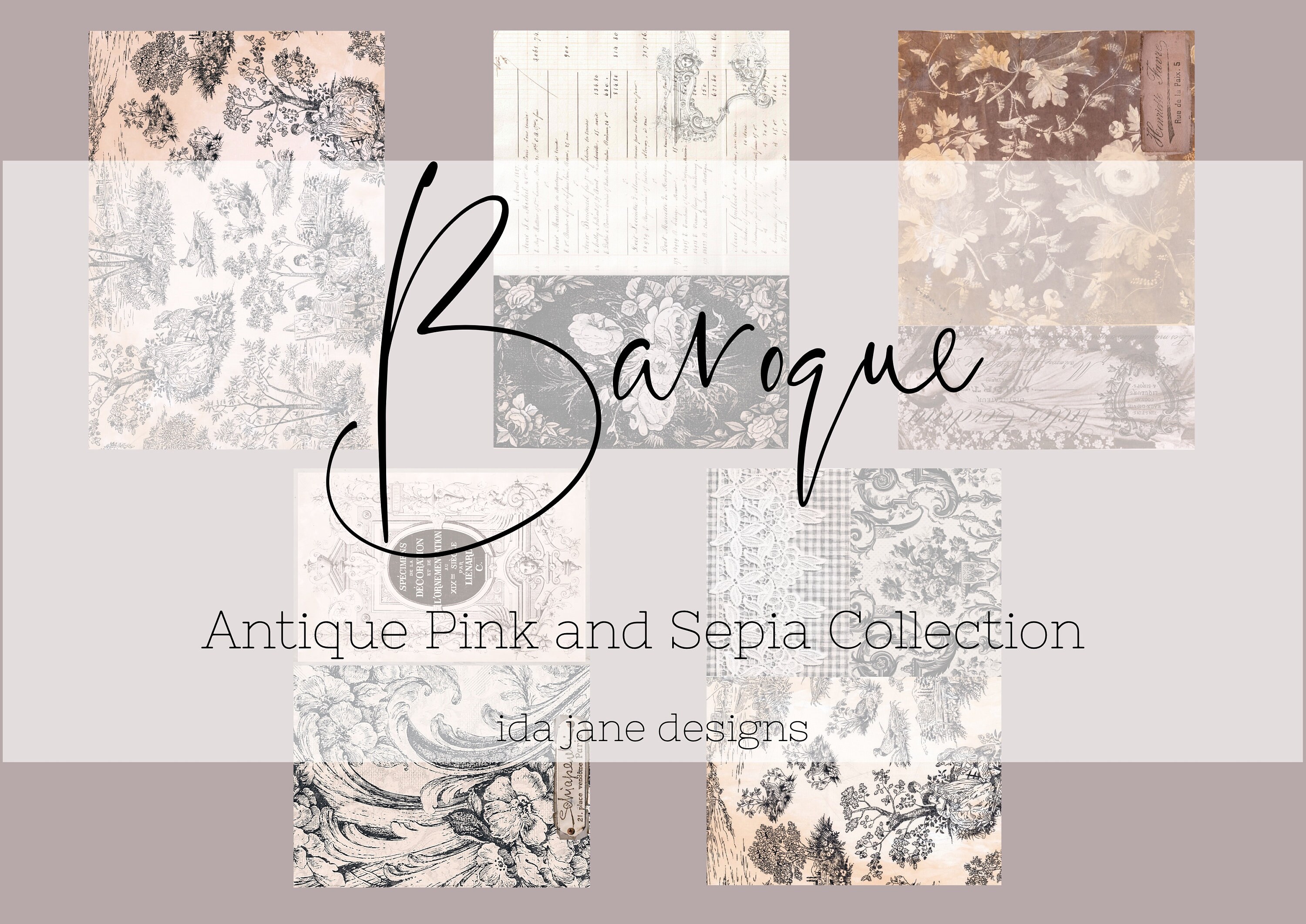 Baroque Antique Pink and Sepia Journal Pages - Etsy
