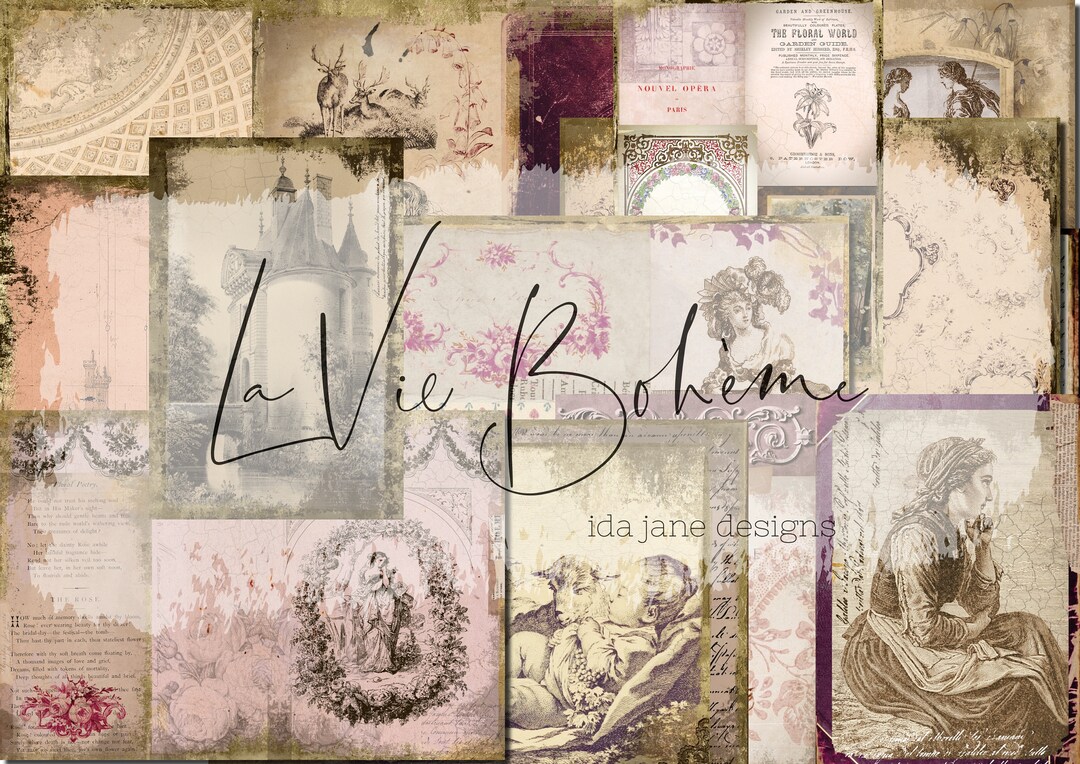 La Vie Boheme Antique French Themed, Fresco, Shabby Printable Papers ...