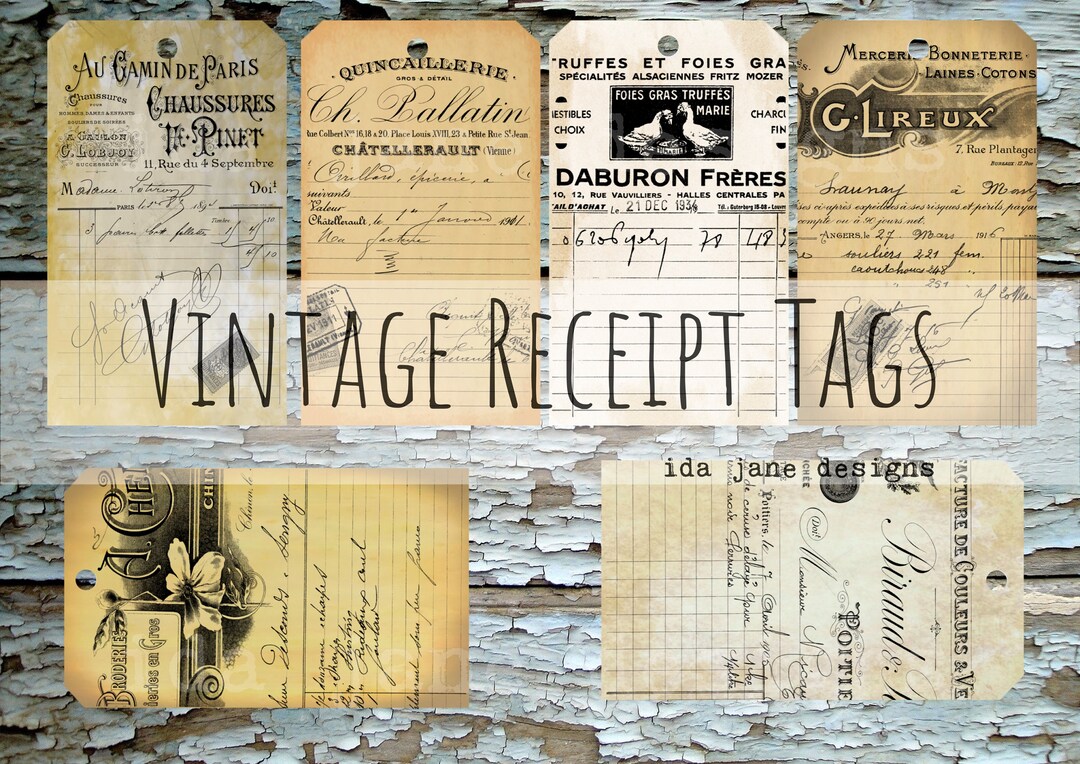 Vintage Receipt Tag Collection - for Junk Journals, Scrapbooking ...