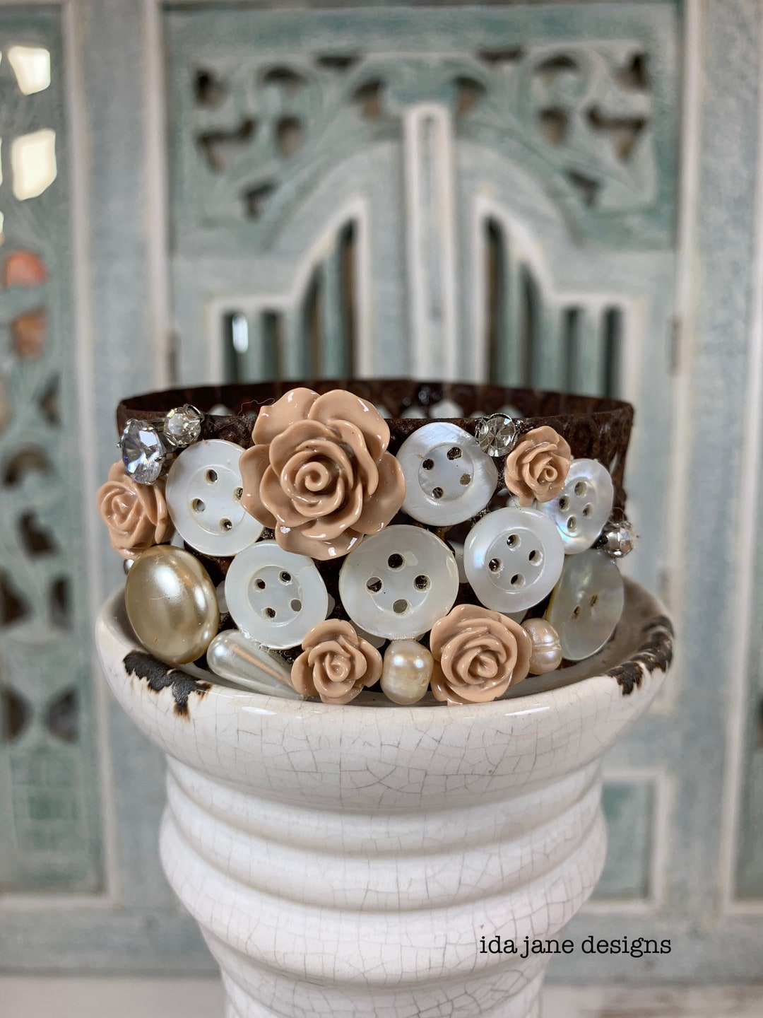 Rusty Button & Rhinestone Crown - Etsy